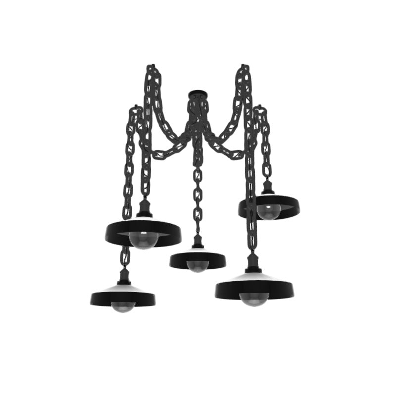 Swag Chandelier: 5 Pendant Large Black Chain with Industrial Shades ...