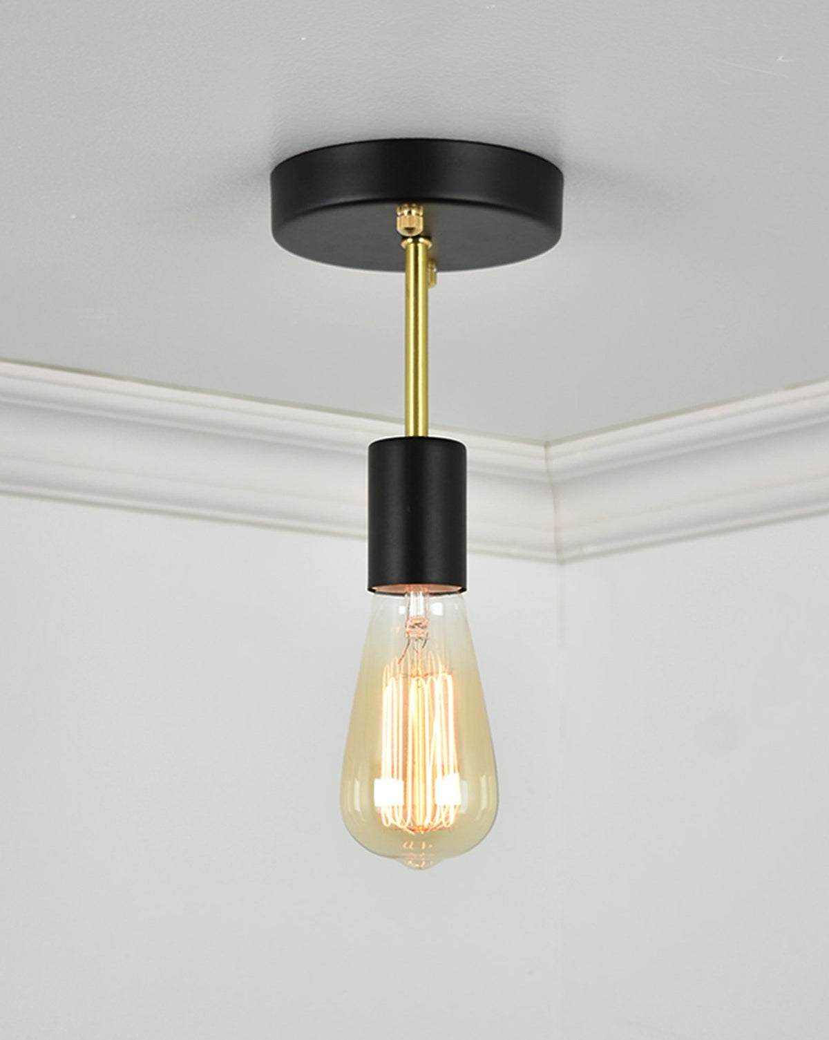 Long Flush Mount: Modern Black and Brass – Hangout Lighting